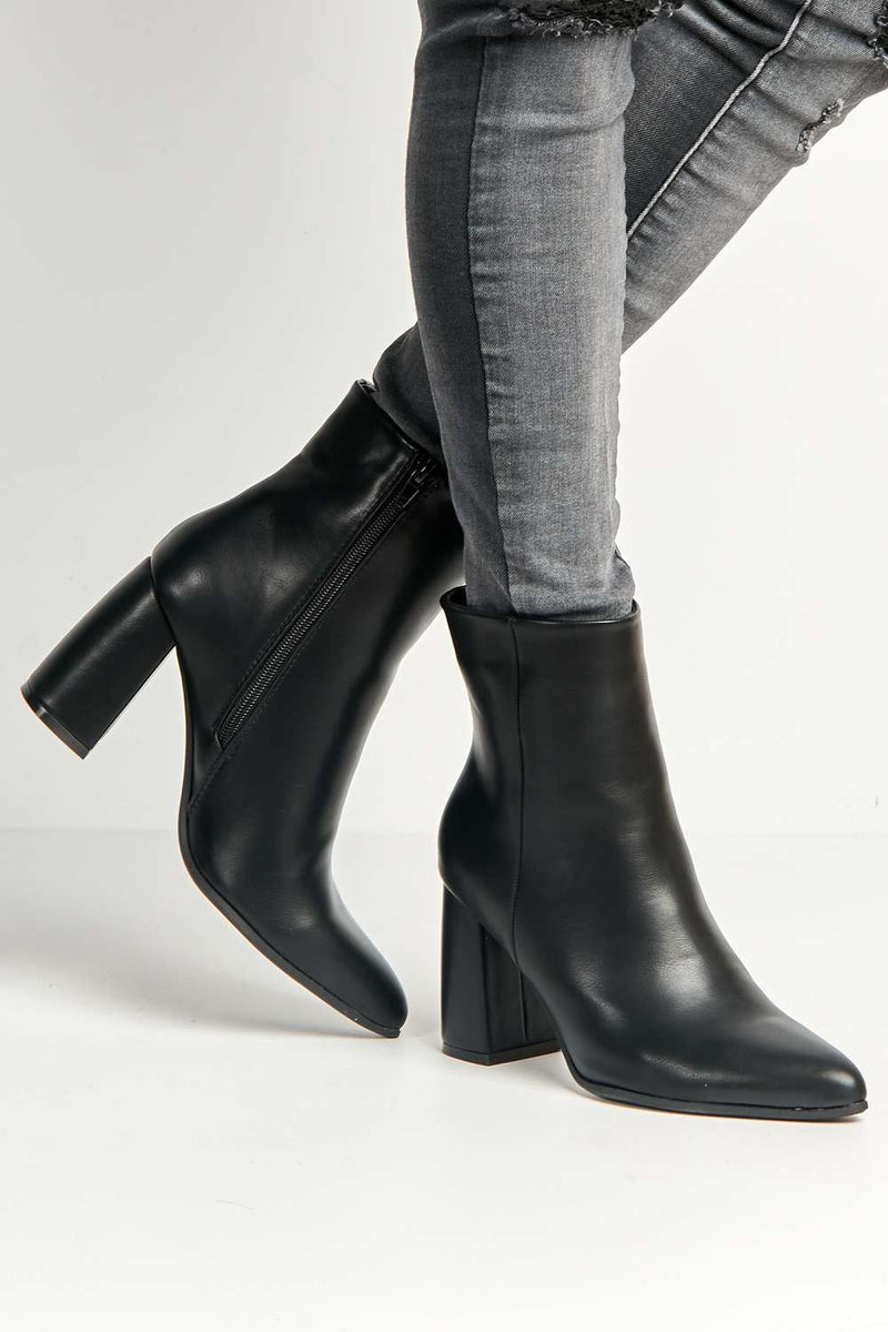 Billie Pointed Toe Block Heel Ankle Boots in Black Matt – Miss Diva
