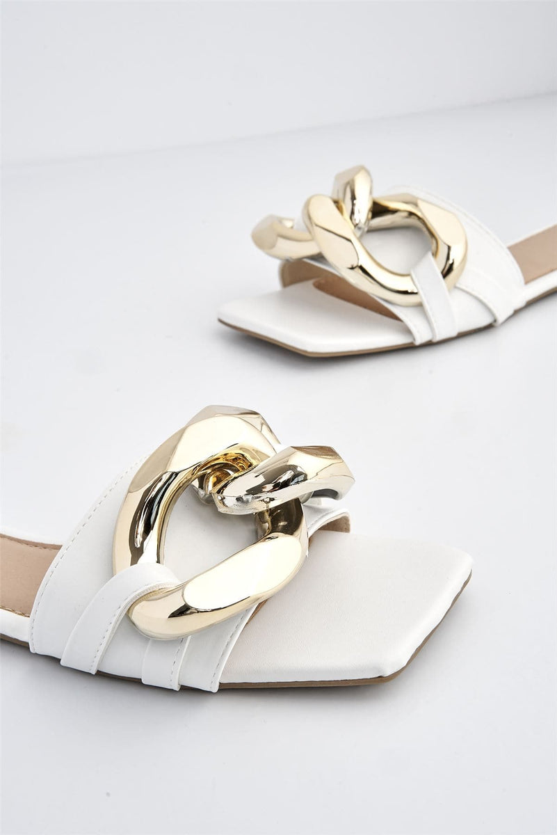 Teva Oversized Chain Flat Sandal in White – Miss Diva