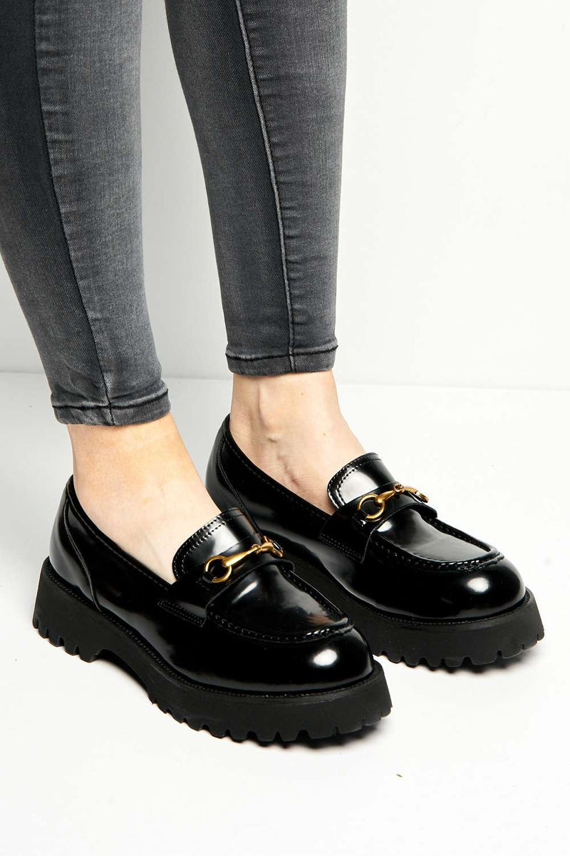 Helen Link Detail Chunky Loafers in Black Patent – Miss Diva